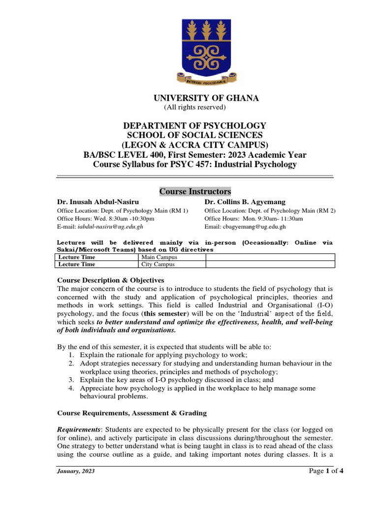 PSYC 457 Industrial Psychology Course Outline 2023 | PDF | Industrial ...