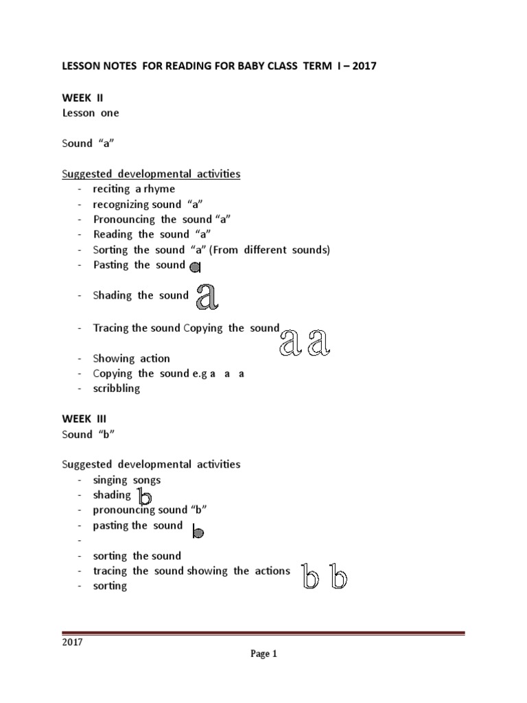 Lesson Notes For Reading For Baby Class Term Ii Sir Apollo Kaggwa ...
