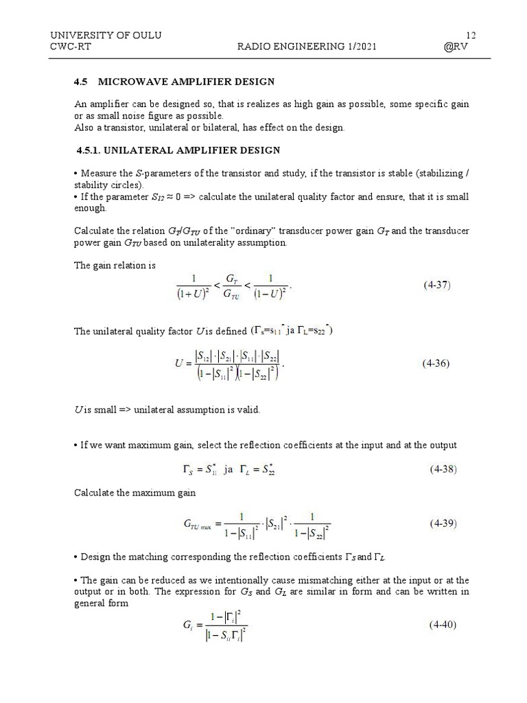 RE1 - LNA - Design - Part - 2 2021 | Download Free PDF | Amplifier | Computer Engineering