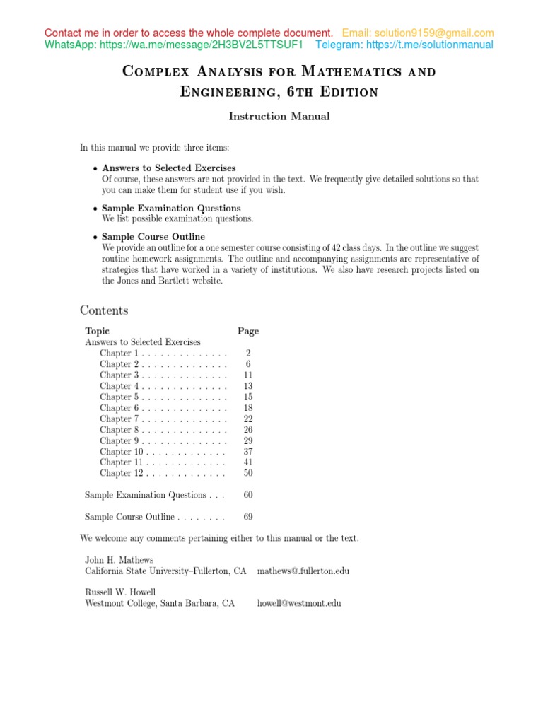 Solution Manual Complex Analysis 6th Edition by John Mathews | PDF | Quadratic Equation ...