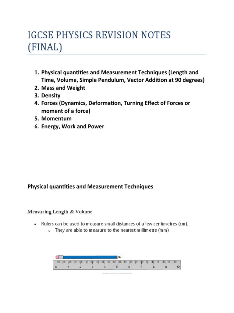 Igcse Physics Revision Notes No Motion Pdf