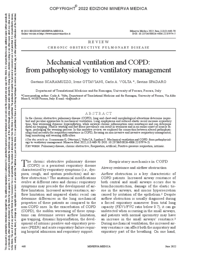 Mechanical Ventilation and COPD From Pathophysiology To Ventilatory ...