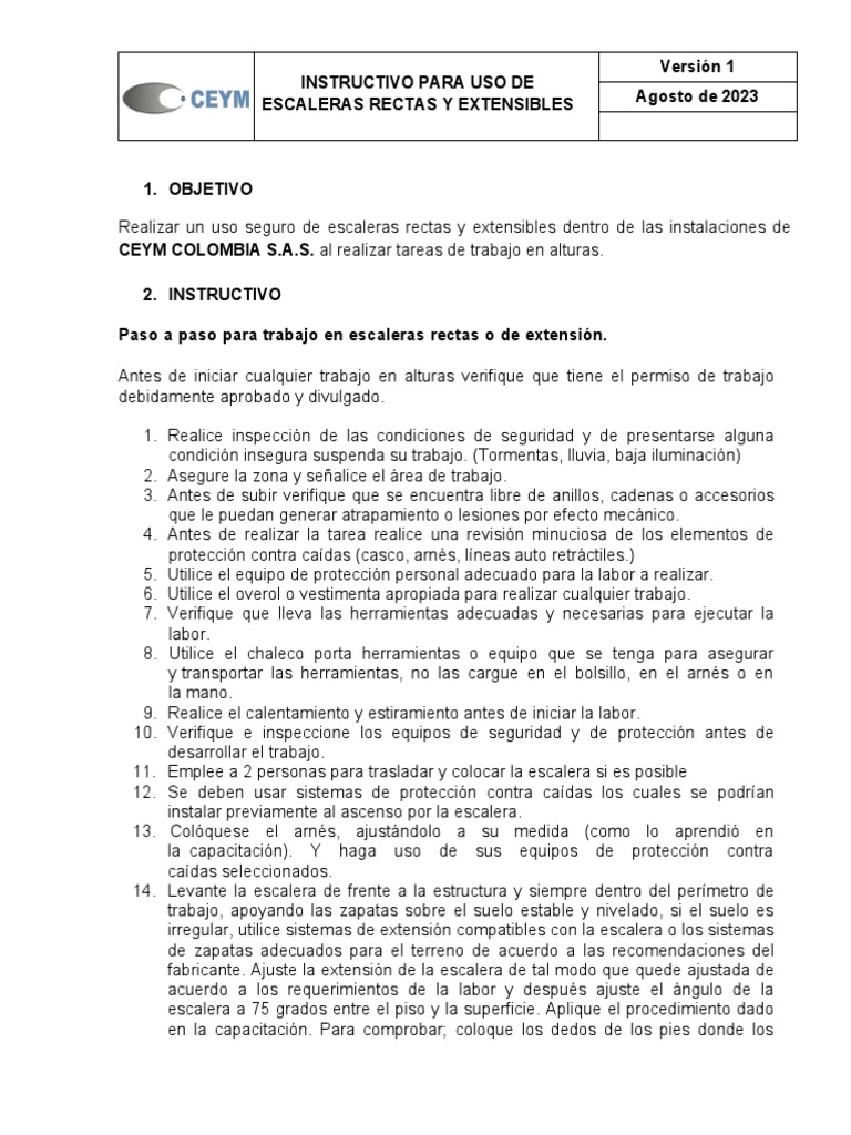 Anexo 11. Instructivo Escaleras Extensibles y Rectas | PDF | Escalera