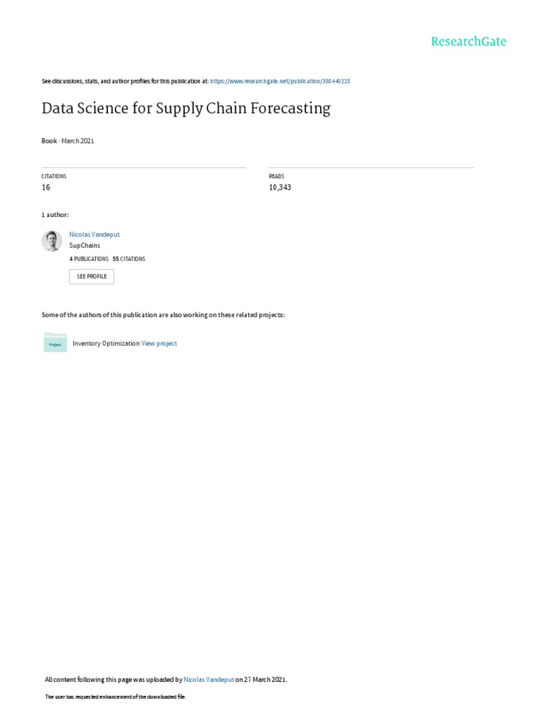 Data Science For Supply Chain Forecasting 2nd Edition Extract Pdf