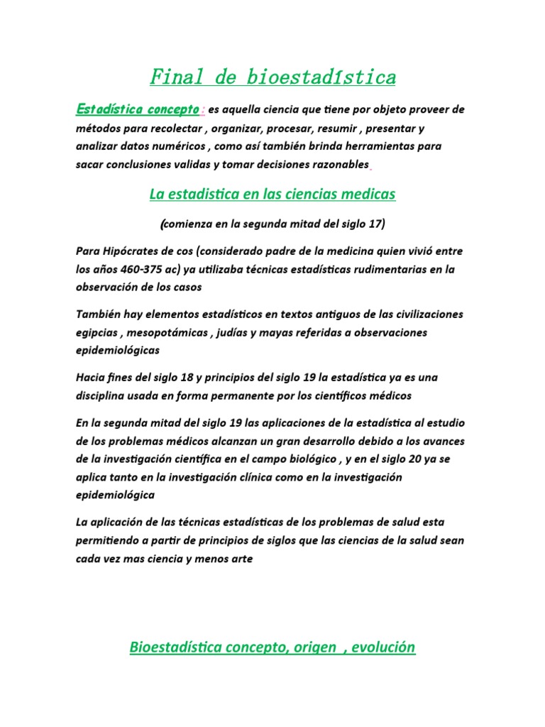 Final de Bioestadística | PDF | Muestreo (Estadísticas) | Estadísticas