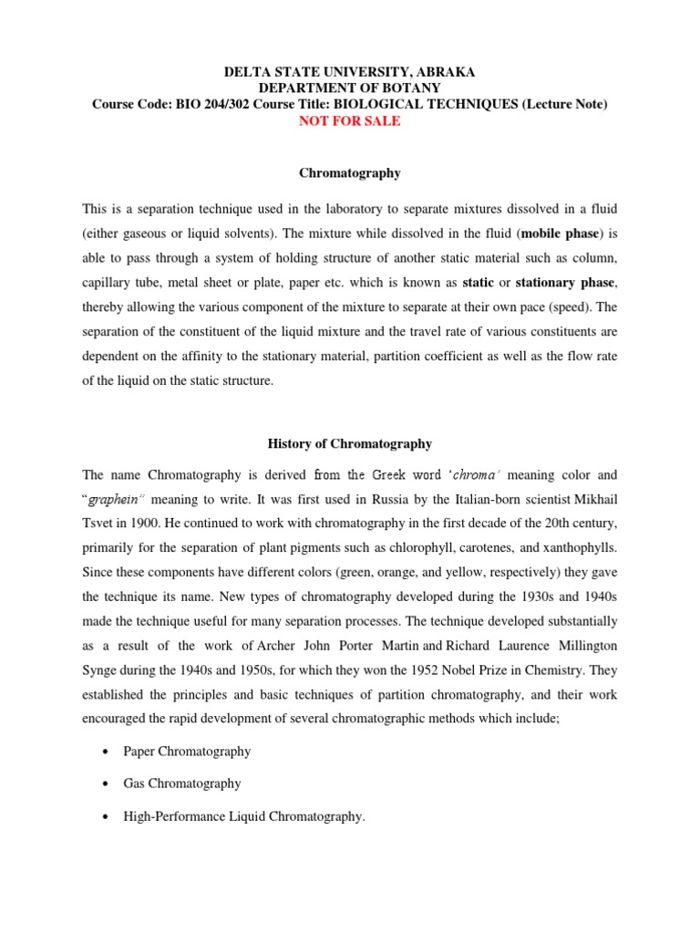 Chromatography and Microscopy (BIO - 204) | PDF