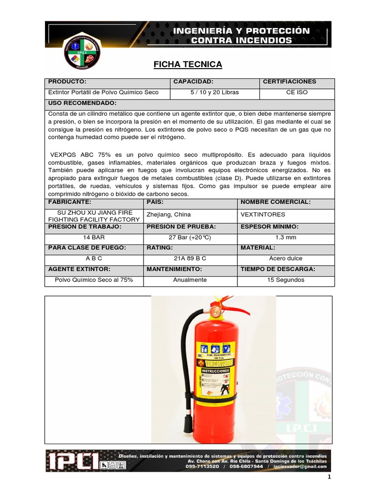 Ficha Tecnica Extintor PQS VEXTINTORES | PDF