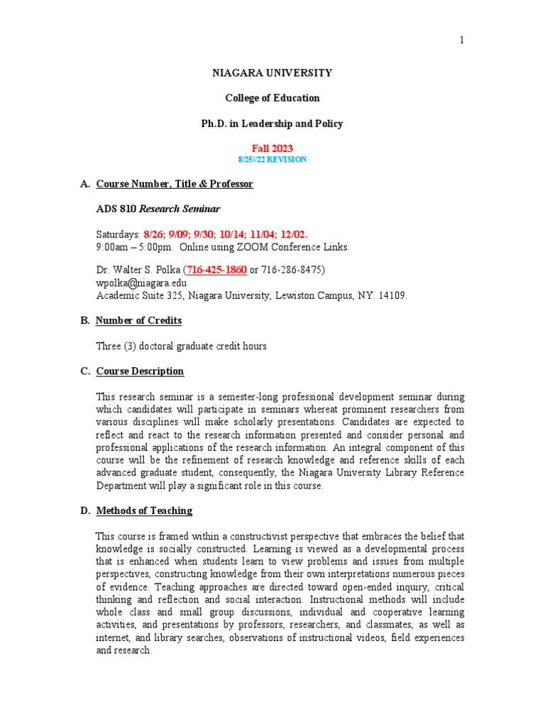 Ads 810 Research Seminar - Course Syllabus | PDF | Academic Dishonesty