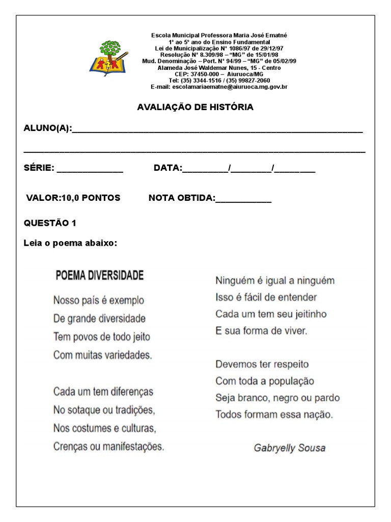 Prova História 2 Bimestre Pdf