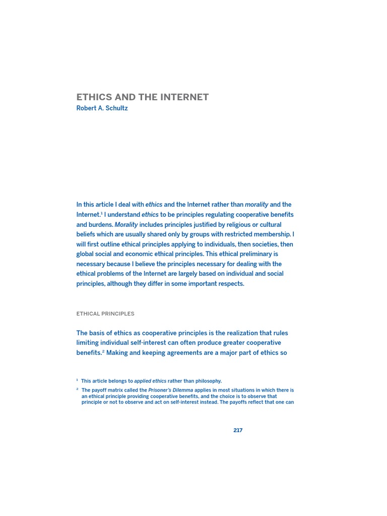 Reading 12 Ethics And The Internet Pdf