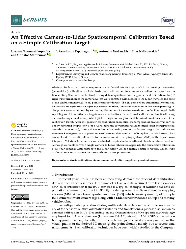 An Effective Camera To LiDAR Spatiotemporal Calibration | PDF | Lidar | Science