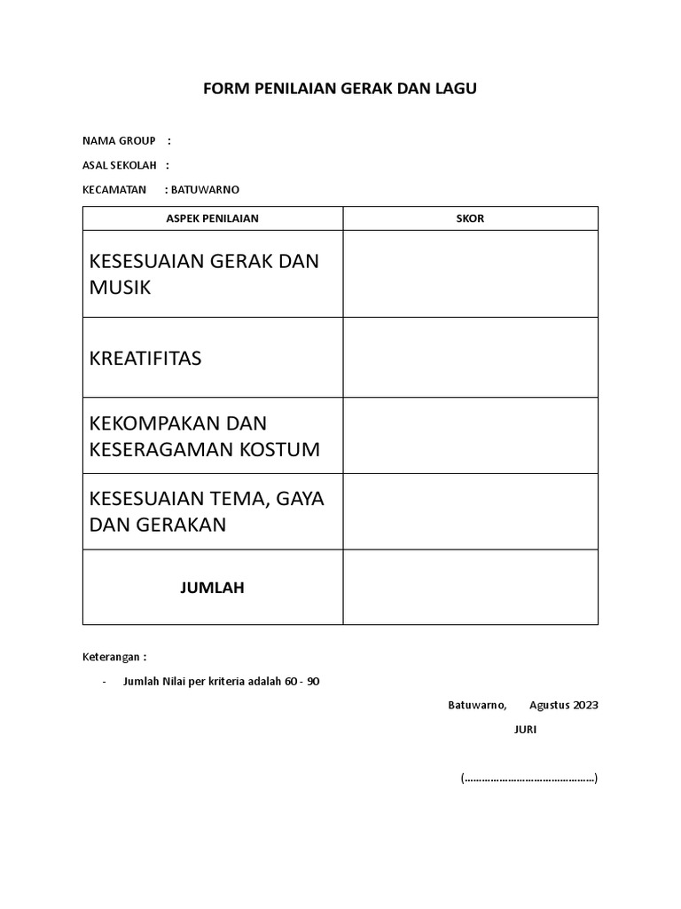 Form Penilaian Gerak Dan Lagu | PDF