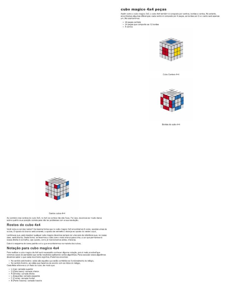 Prestar Como Resolver o Cubo Magico 4x4 Com o Método Mais Simples - Livreto | PDF