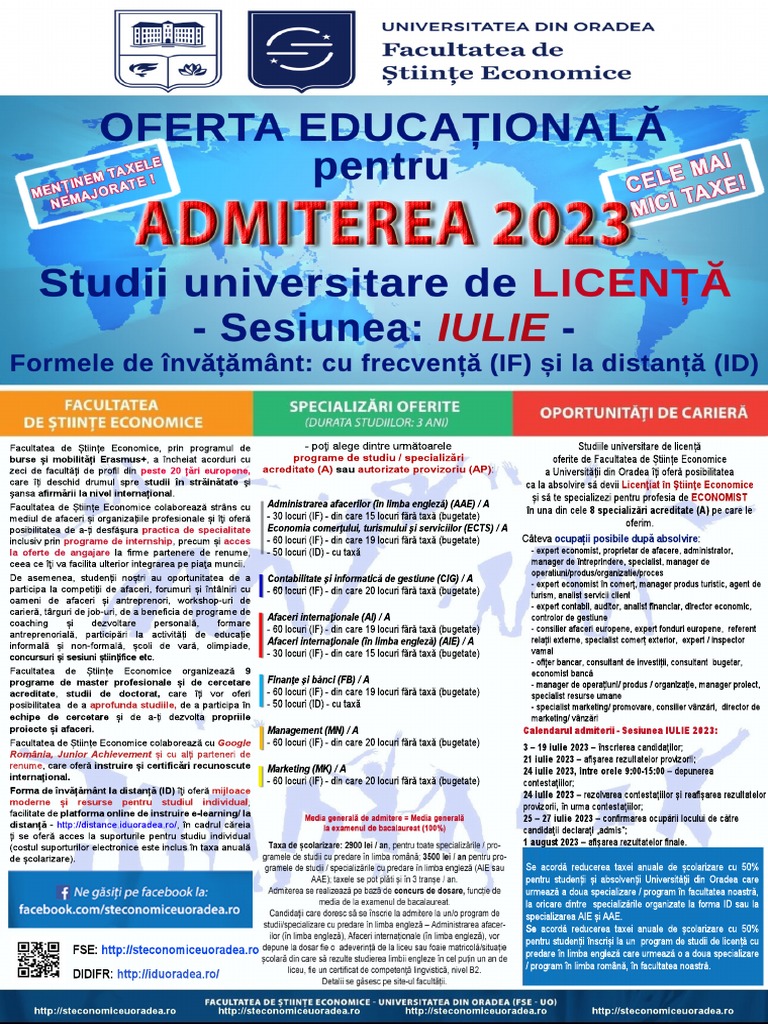 Afis A3 FSE LICENTA Admitere IULIE 2023 | PDF