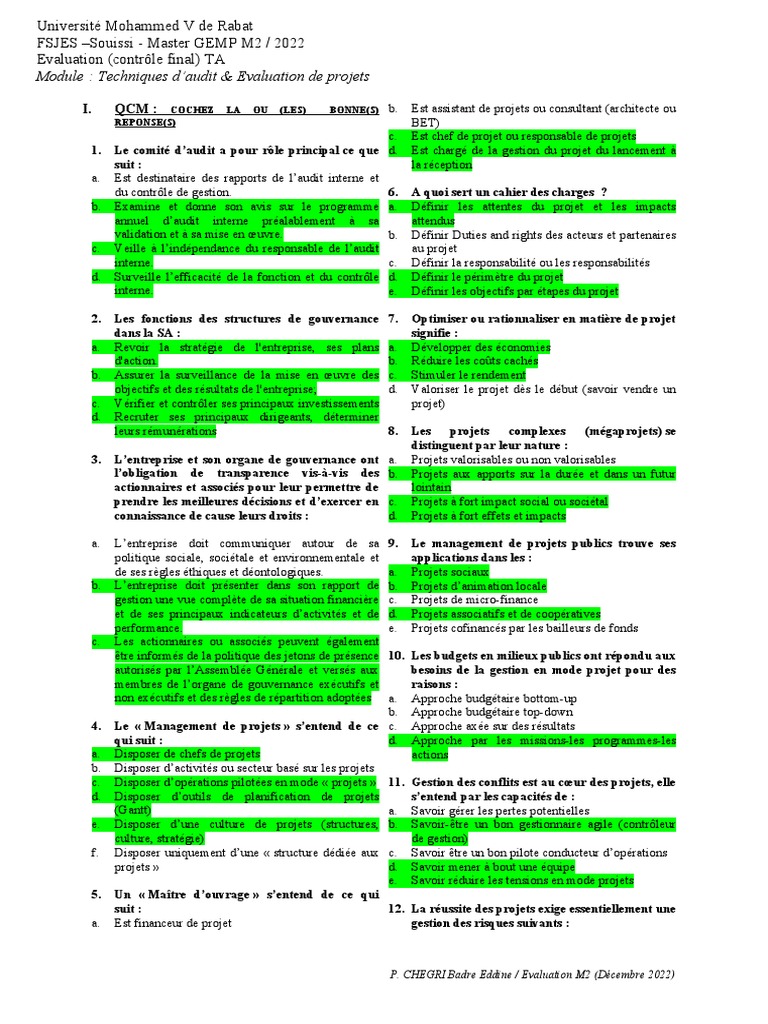 Évaluation du Master GEMP M2 2022 | PDF | Gestion de projet | Audit
