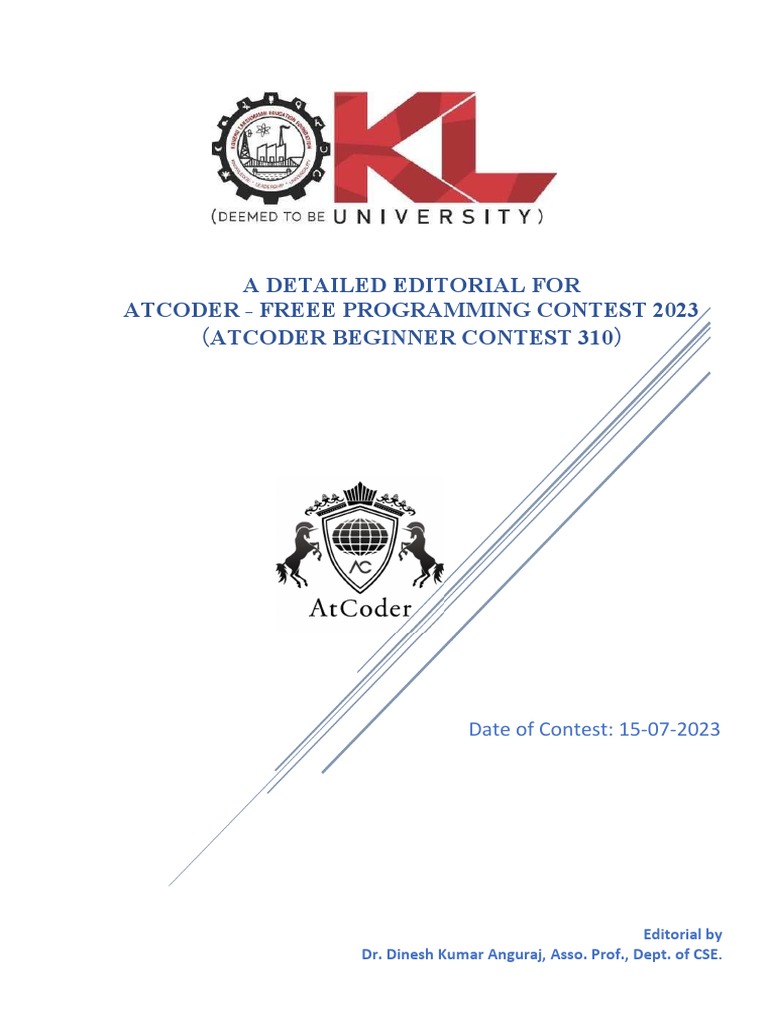 Atcoder - Editorials From 29-07-2023 To 19-08-2023 (6 Weeks) | PDF