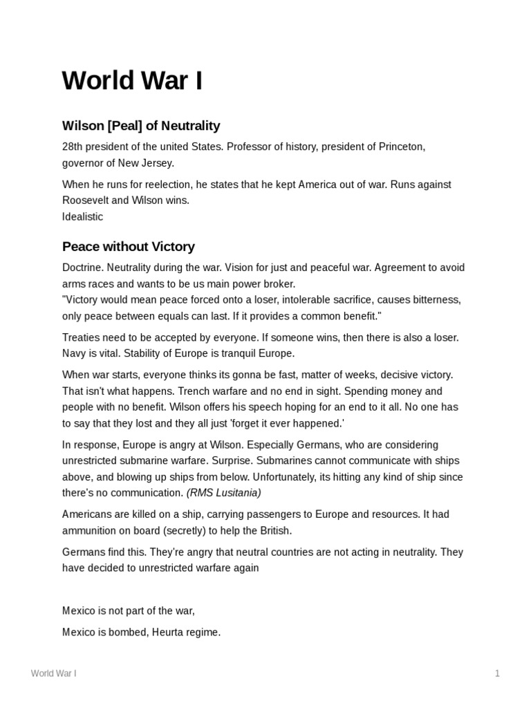 Wilson's Neutrality in WWI | PDF