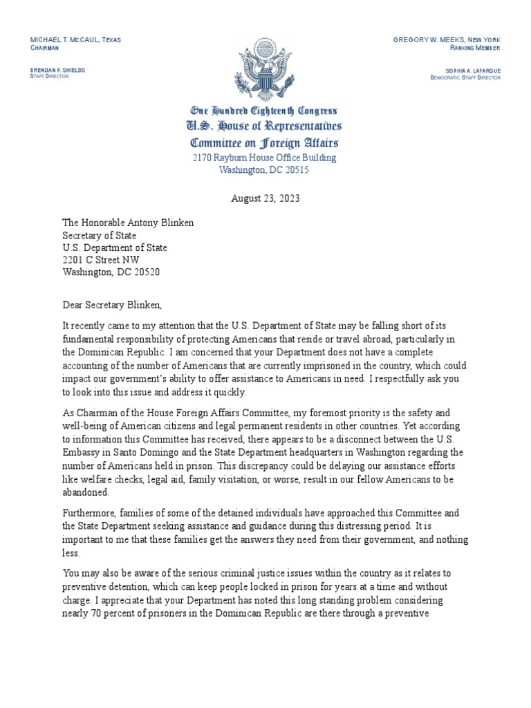McCaul Letter To Secretary Blinken - Daily Caller News Foundation | PDF ...