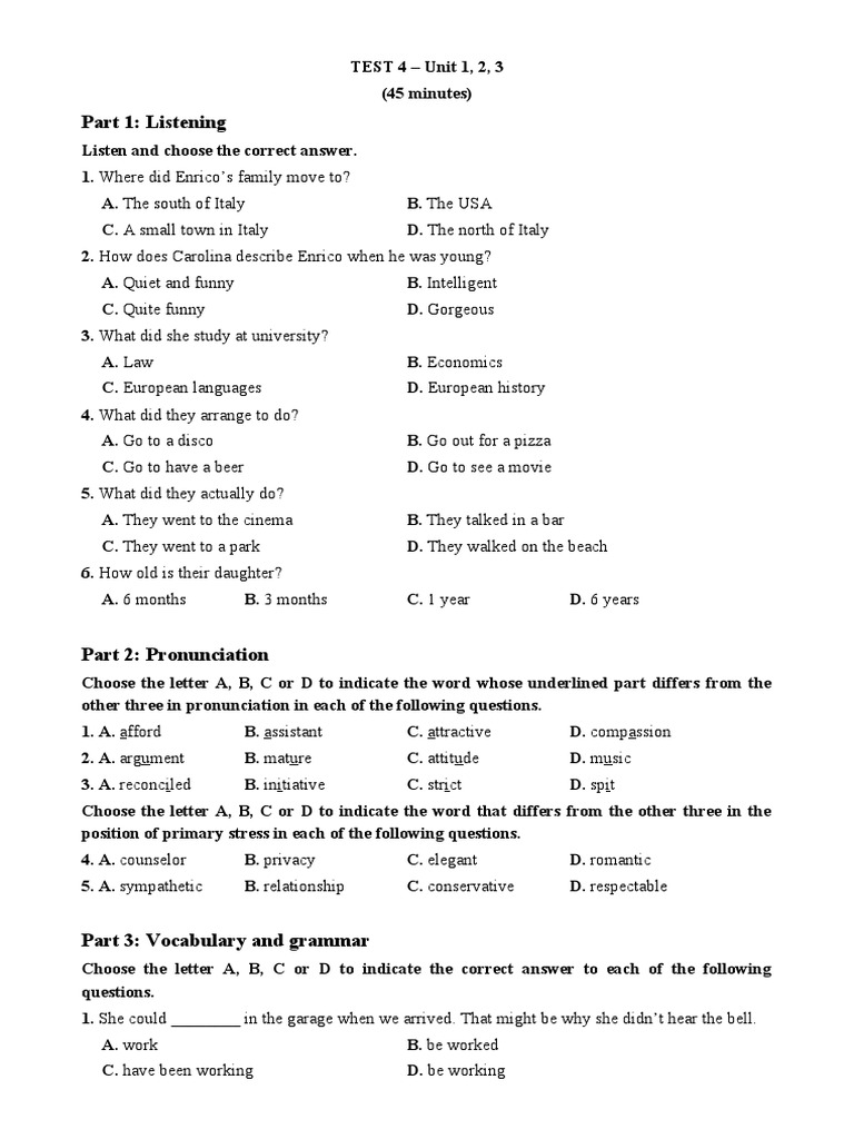 TEST 4 - Unit 1, 2, 3 (45 Minutes) | PDF | Adolescence TEST 4 - Unit 1, 2, 3 (45 Minutes) | PDF | Adolescence