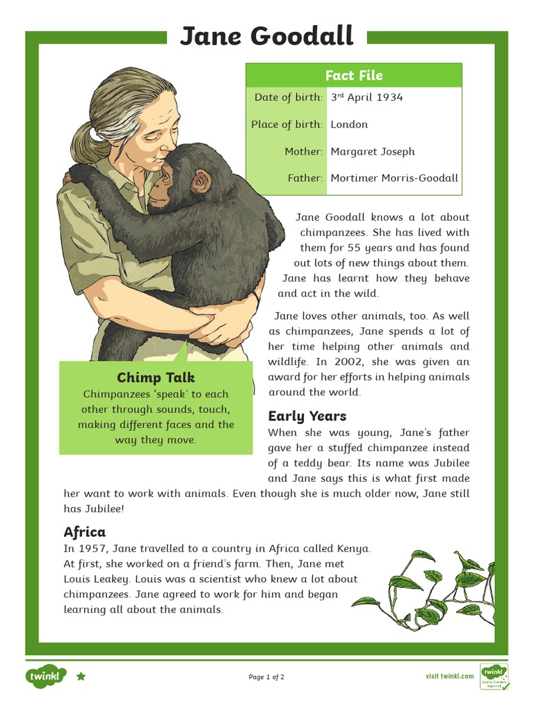 Reading Comprehension - Jane Goodall | Download Free PDF | Chimpanzee | Ape
