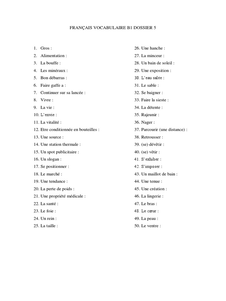 Français Vocabulaire B1 Dossier 5 | PDF