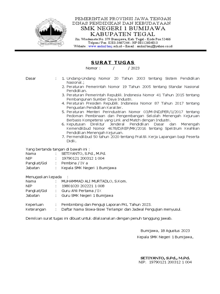 Surat Tugas Penguji Dan Pembimbing PKL 23 | PDF