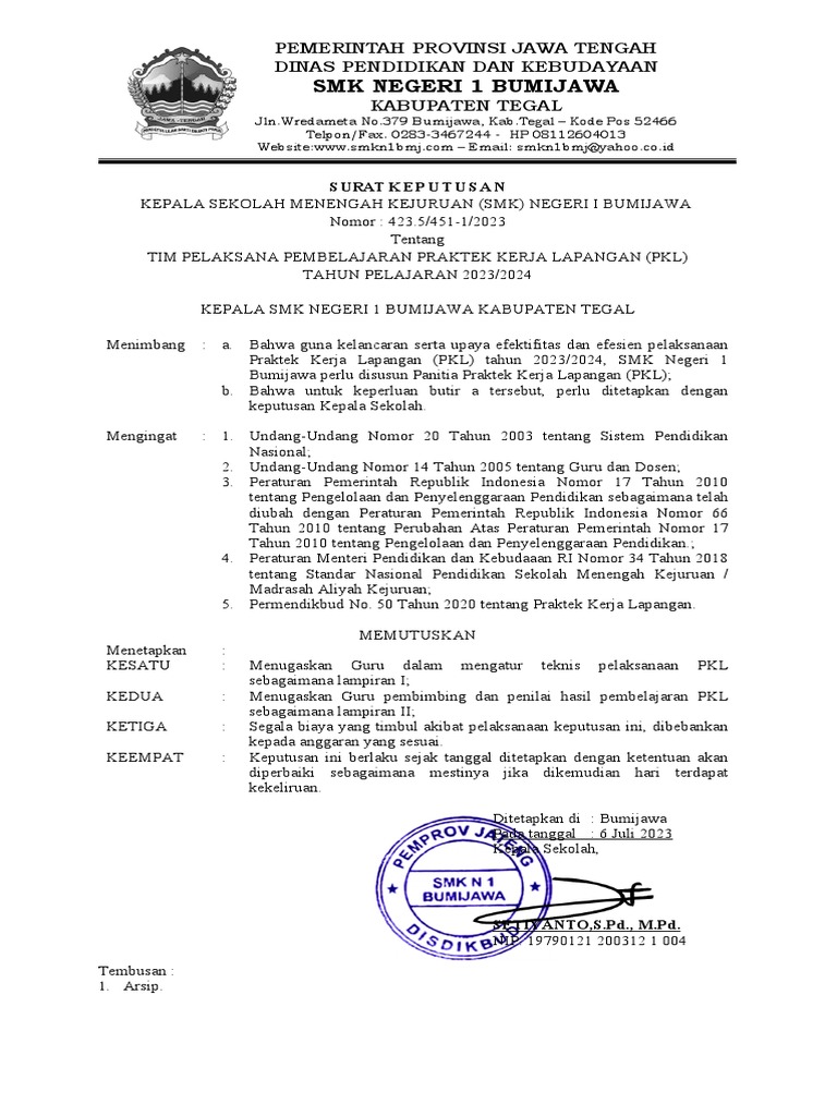 SK PKL SMK Tahun 2023 | PDF