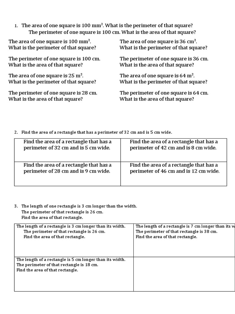 AREA PERIMETER REASONING Modeling | PDF