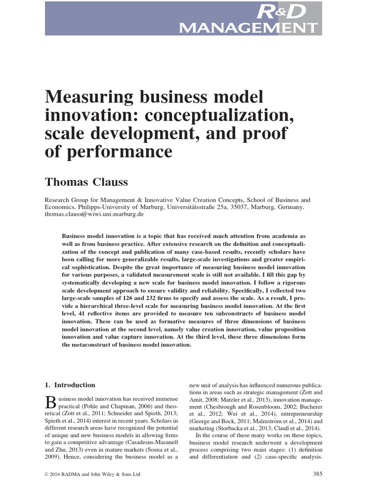Clauss - (2016) Measuring Business Model Innovation Conceptualization ...