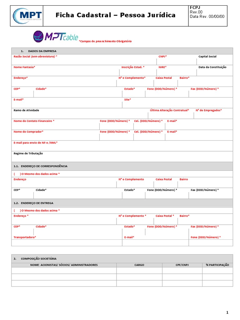 FCPJ - Ficha Cadastral MPT Fios - Modelo | PDF