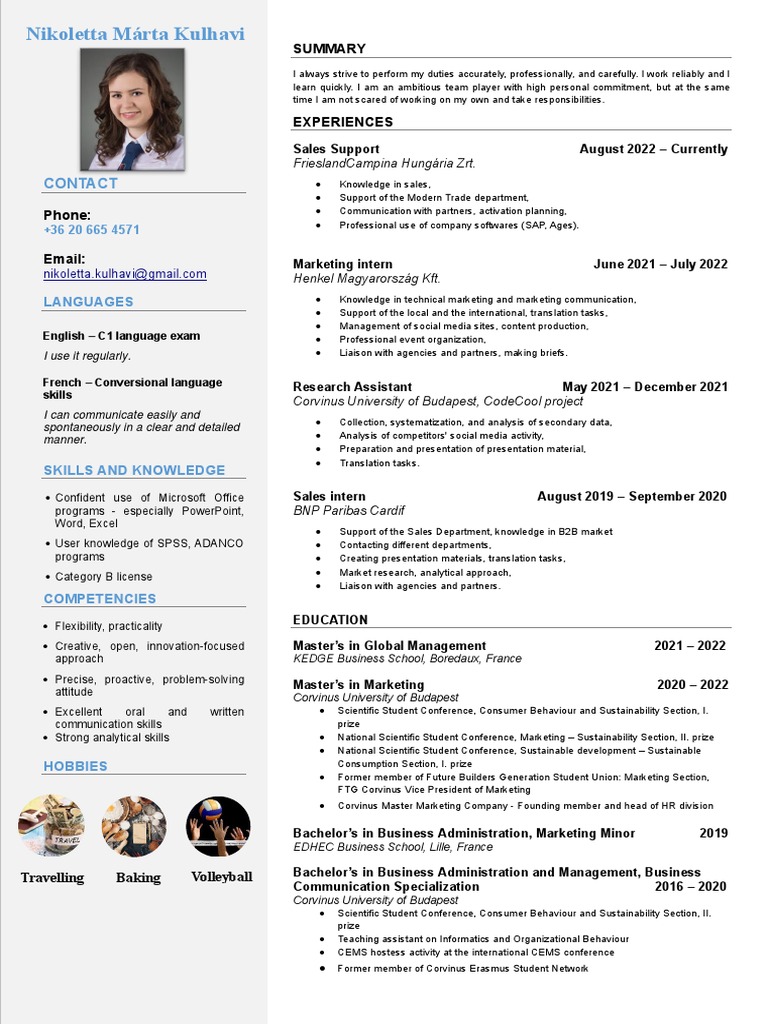 Nikoletta Márta Kulhavi CV | PDF