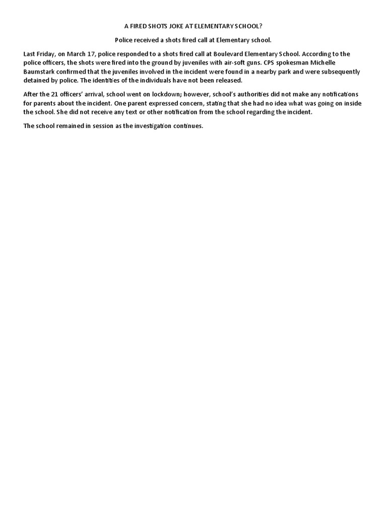 Shots Fired Incident at Boulevard Elementary | PDF