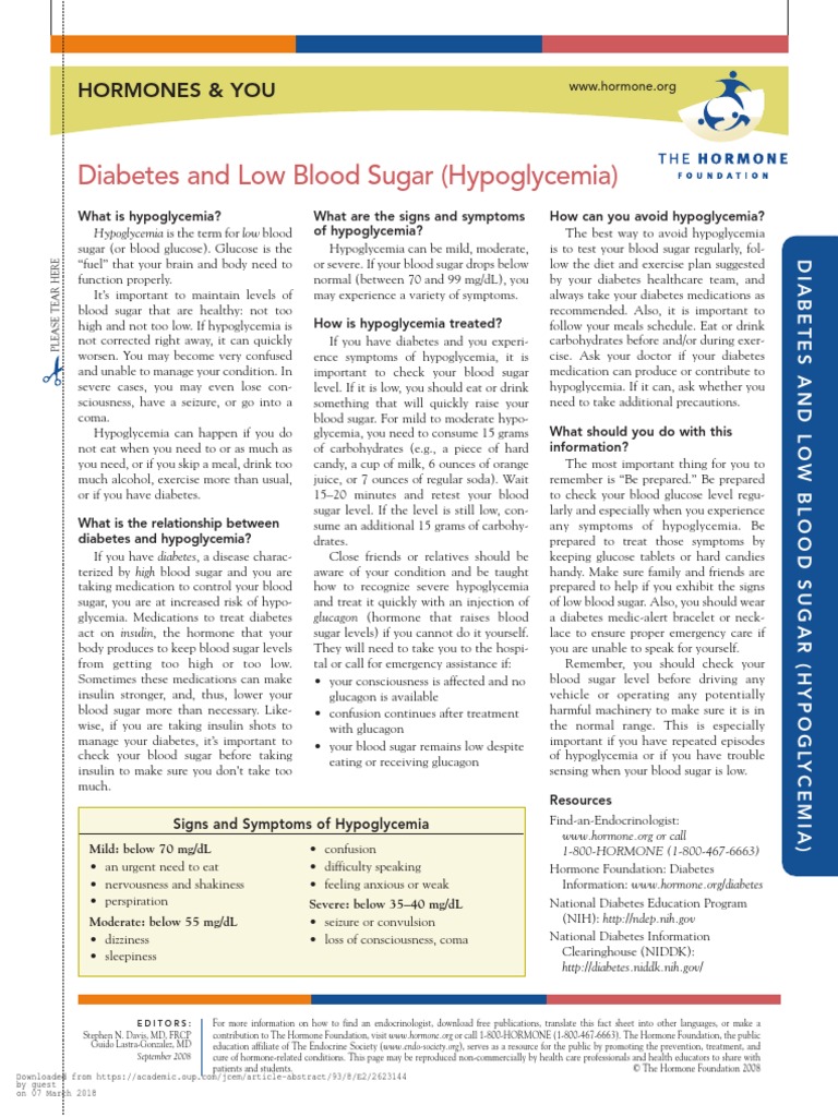 Diabetes and Low Blood Sugar (Hypoglycemia) | PDF