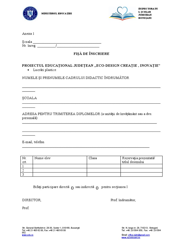 FIȘĂ DE ÎNSCRIERE-ECODESIGN | PDF