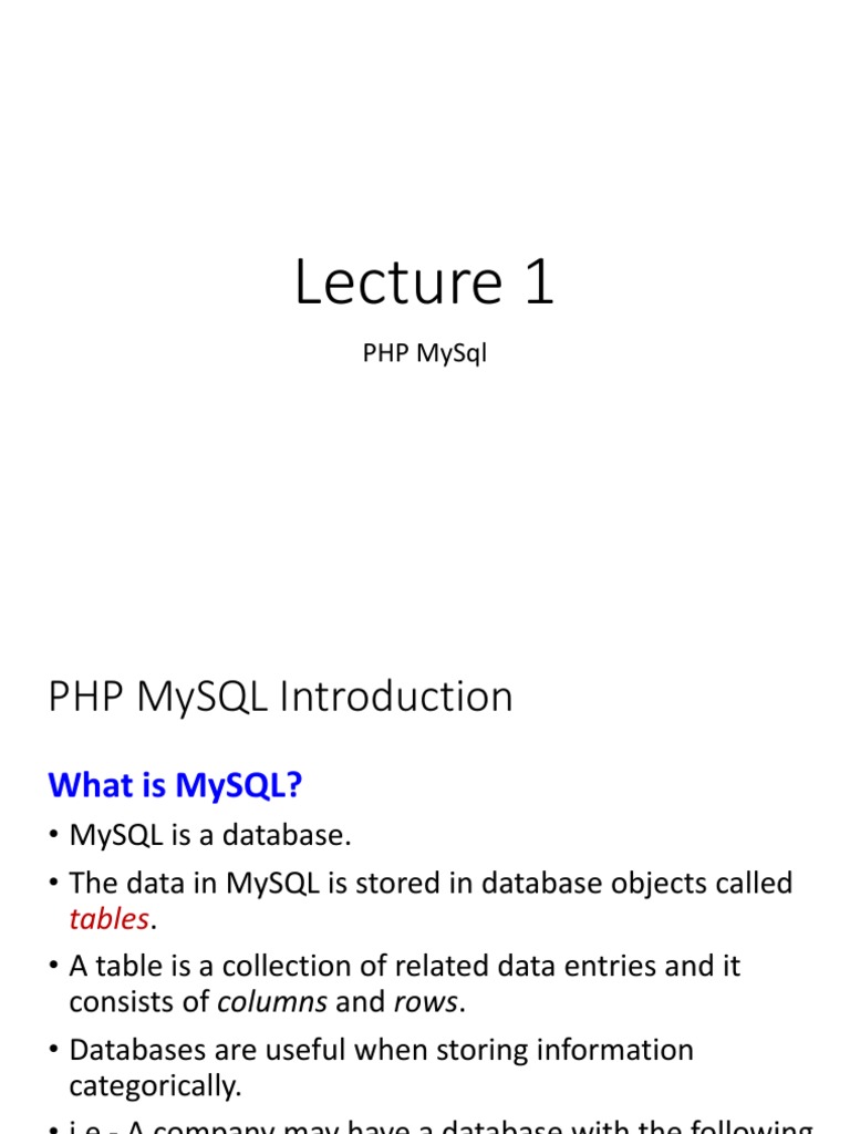 Lecture 1 Pdf Databases Table Database
