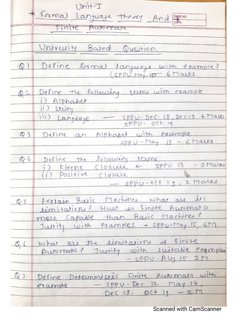 TOC Unit 1 Question Bank | PDF