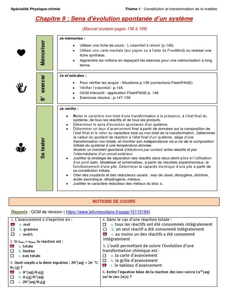 Cours Sens D'évolution Spontanée D'un Système | PDF