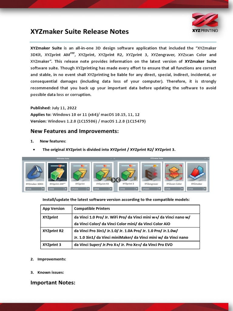 XYZmakerSuiteWIN Release Notes 1.2.0 | PDF | Games & Activities ...