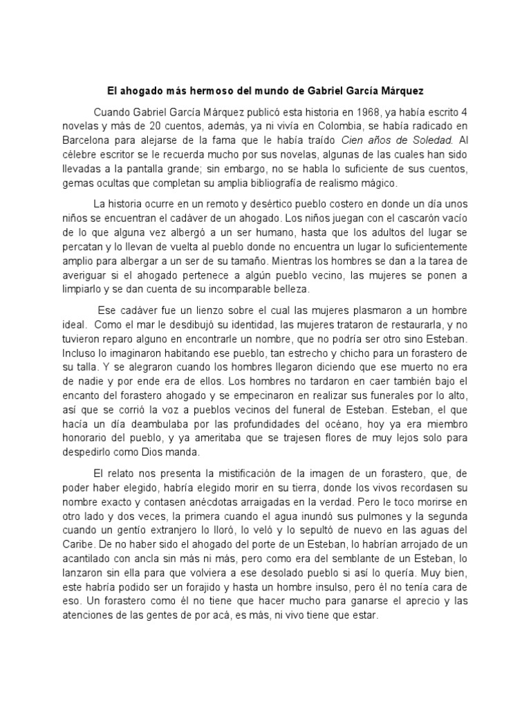 Reseña de El Ahogado Más Hermoso Del Mundo de Gabriel García Márquez | PDF