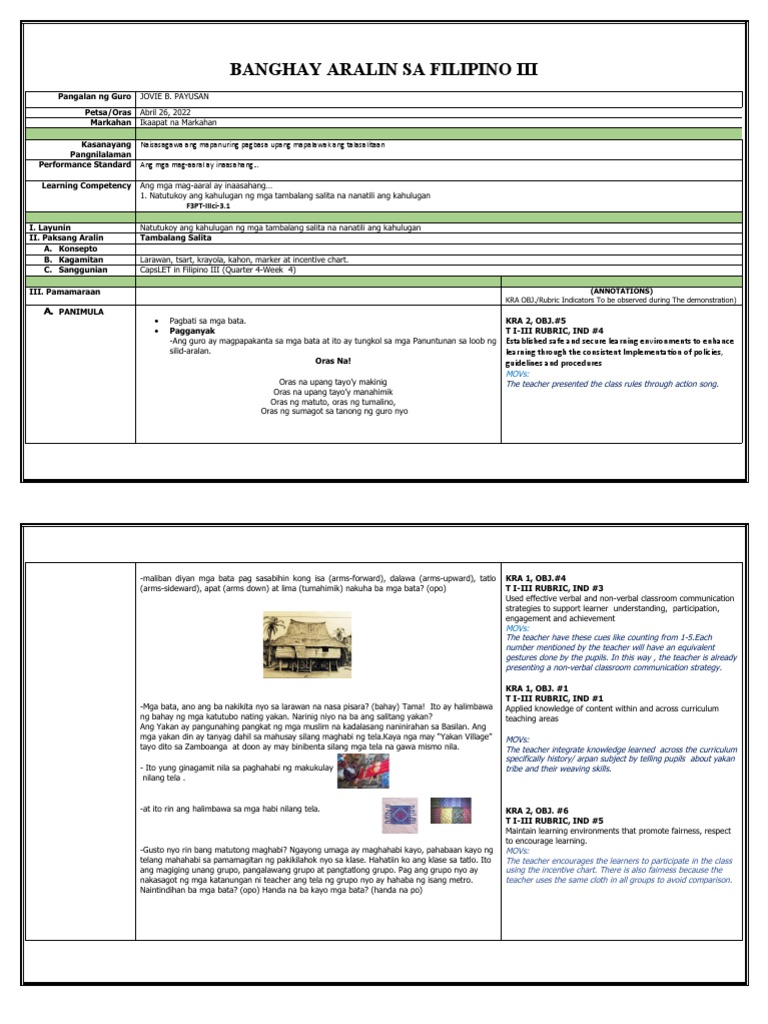 BANGHAY-ARALIN-FIL-3-COT - Tambalang Salita Final | PDF