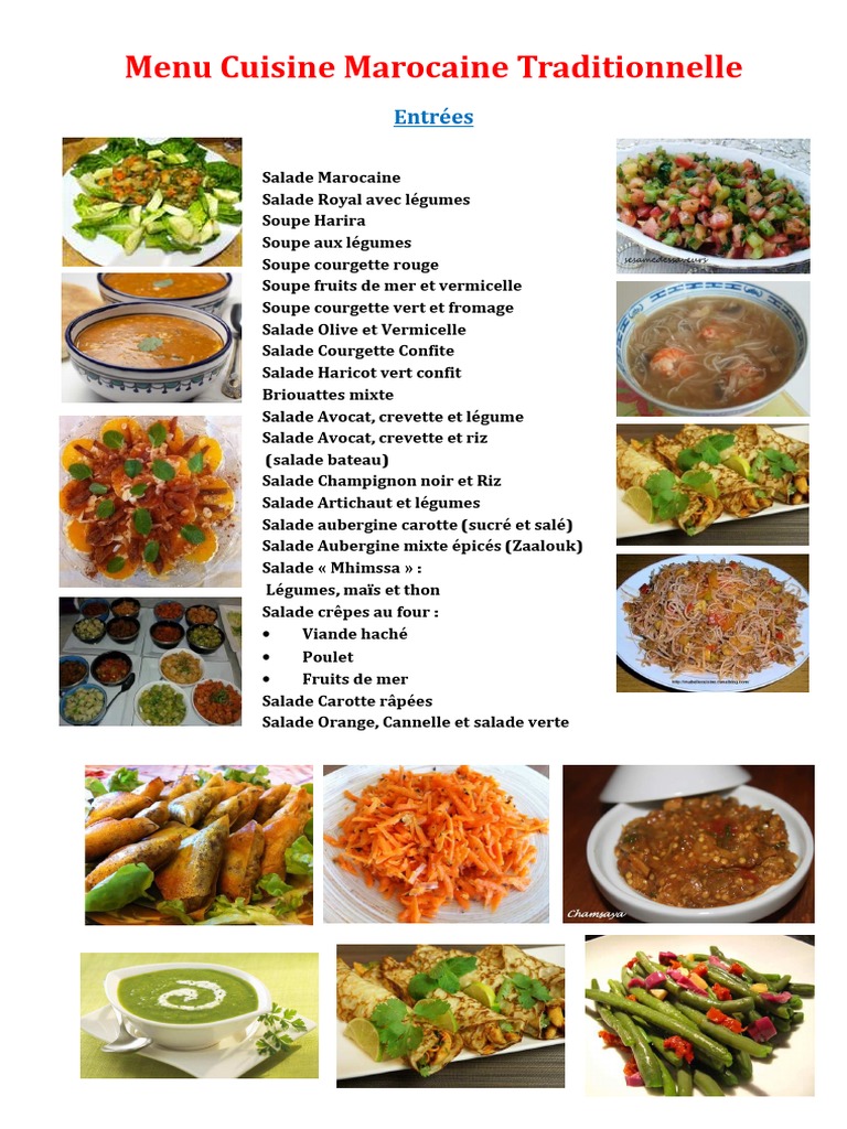 Menu Traditionnel Marocain Complet | PDF | Cuisine marocaine | Légumes