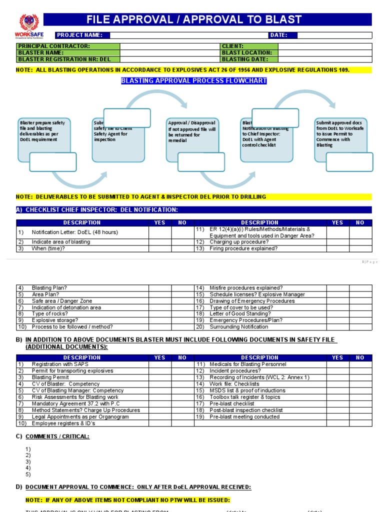 Blasting Inspection List - Permit To Commence - Template - 26 February ...