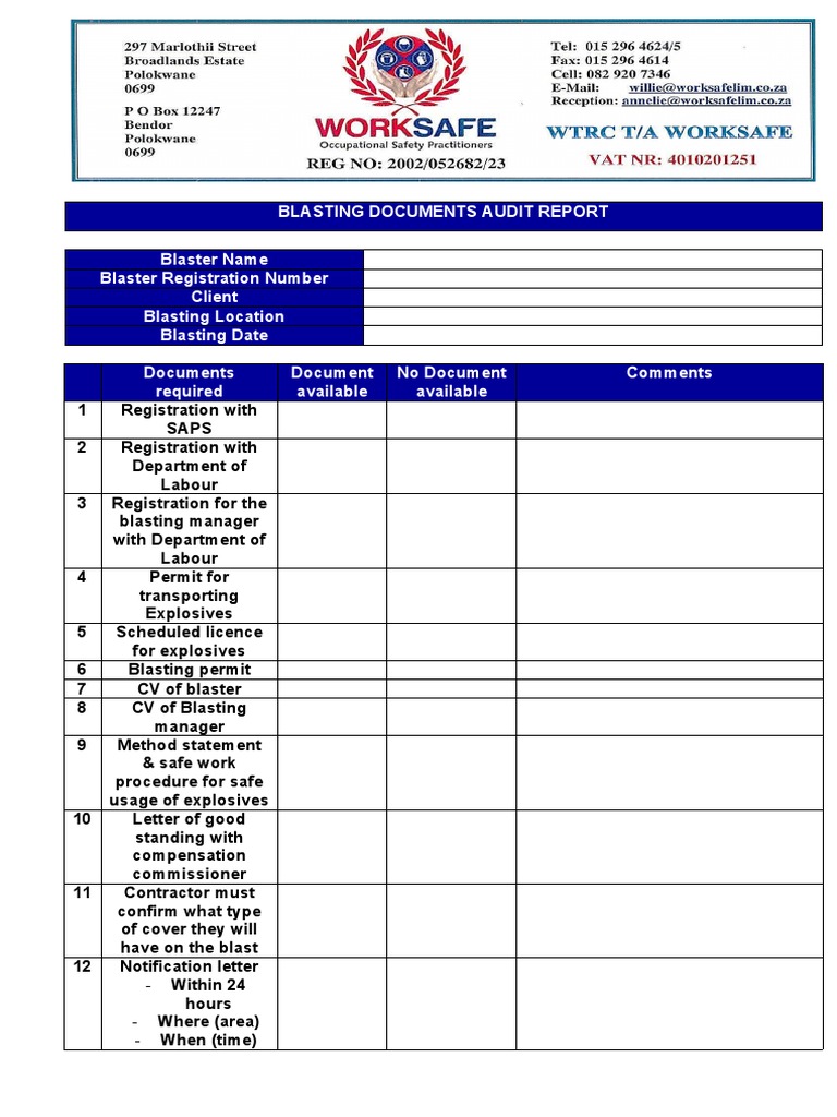 Blasting Audit Checklist | PDF