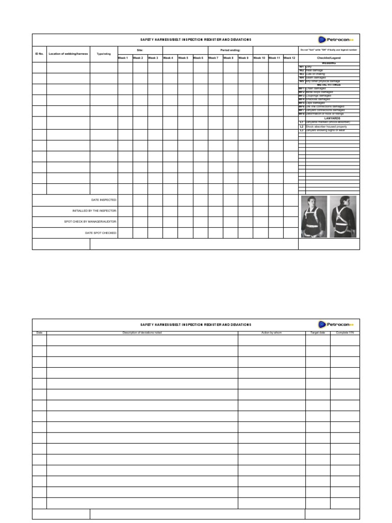 14.18 Safety Harness or Belt Checklist Weekly | PDF