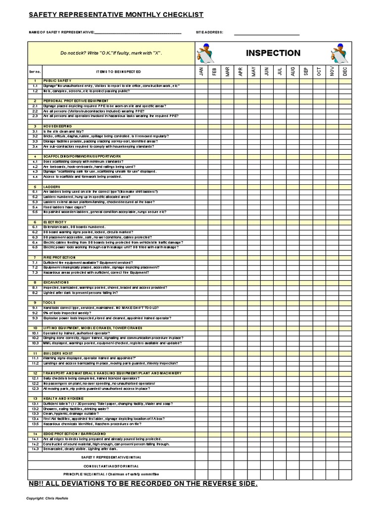 2 Safety Rep Checklist. | PDF | Personal Protective Equipment | Scaffolding