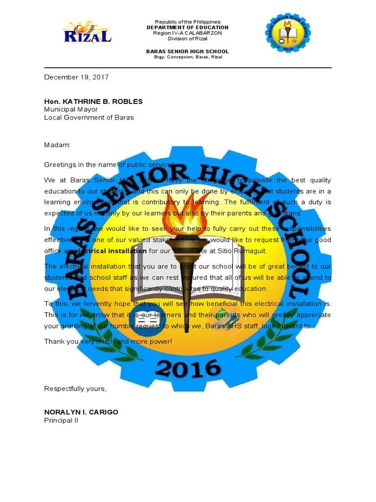 Request Letter For Electricity Installation-Mayora | PDF