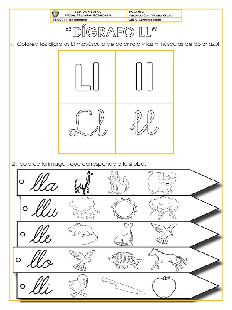 Actividades de Dígrafos Ll para Niños | PDF | Artes del Lenguaje y ...