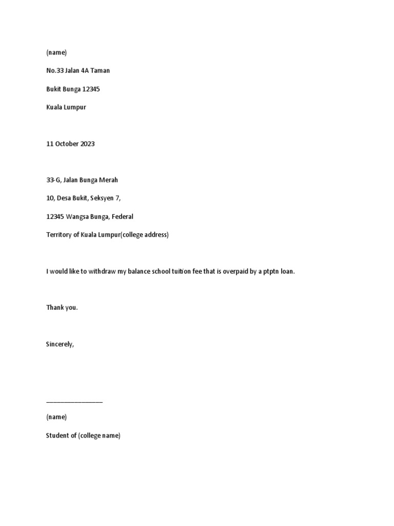 Official Letter To Withdraw PTPTN Money That Are Overpaid From College ...