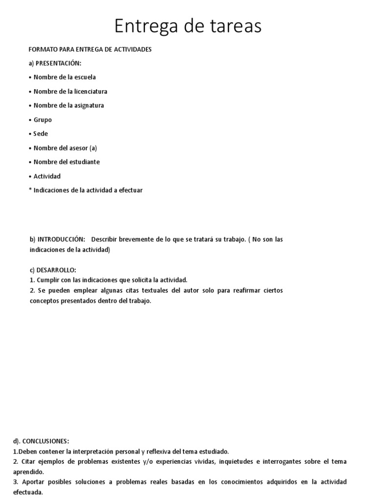 Formato para Entrega de Tareas | PDF