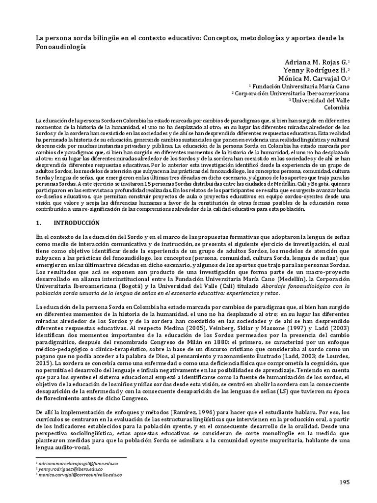 La Persona Sorda Bilingüe en El Contexto Educativo Conceptos ...